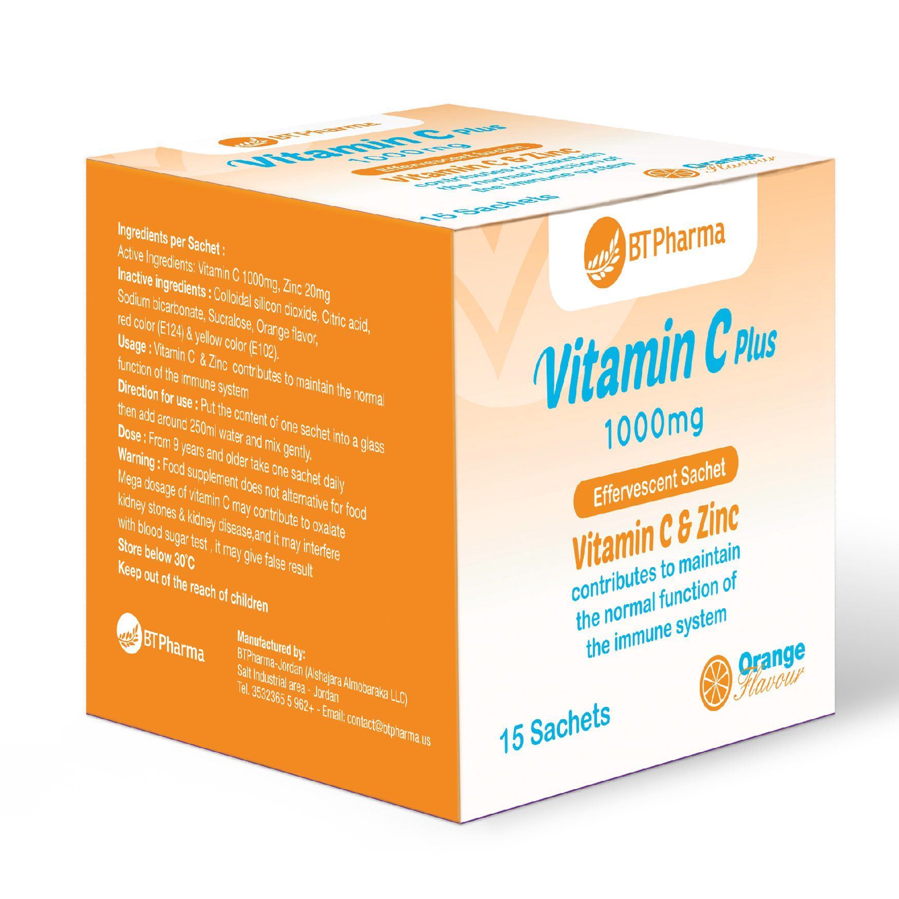 BT PHARMA Vitamin C Plus 1000Mg & Zinc 15 Sachets – GlowCareJO