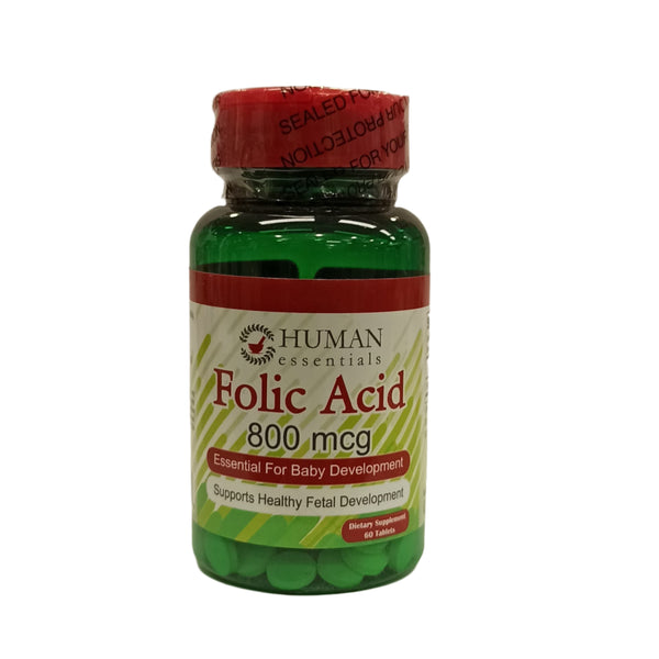 HUMAN ESSENTIALS folic acid 800mg 60 Tablets – GlowCareJO